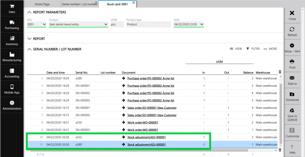 Serial / LOT (batch) number tracking - ERPAG